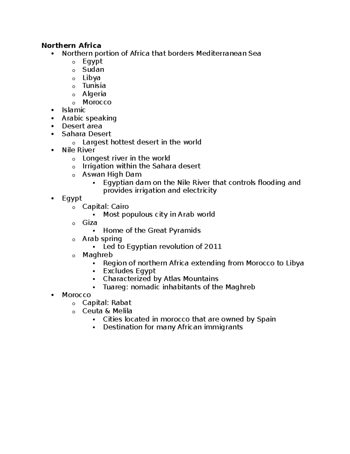 Northern Africa Notes - Northern Africa Northern portion of Africa that ...