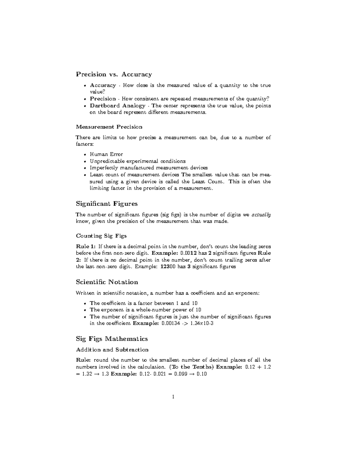 1) Measurement and Significant Figures - Precision vs. Accuracy ...