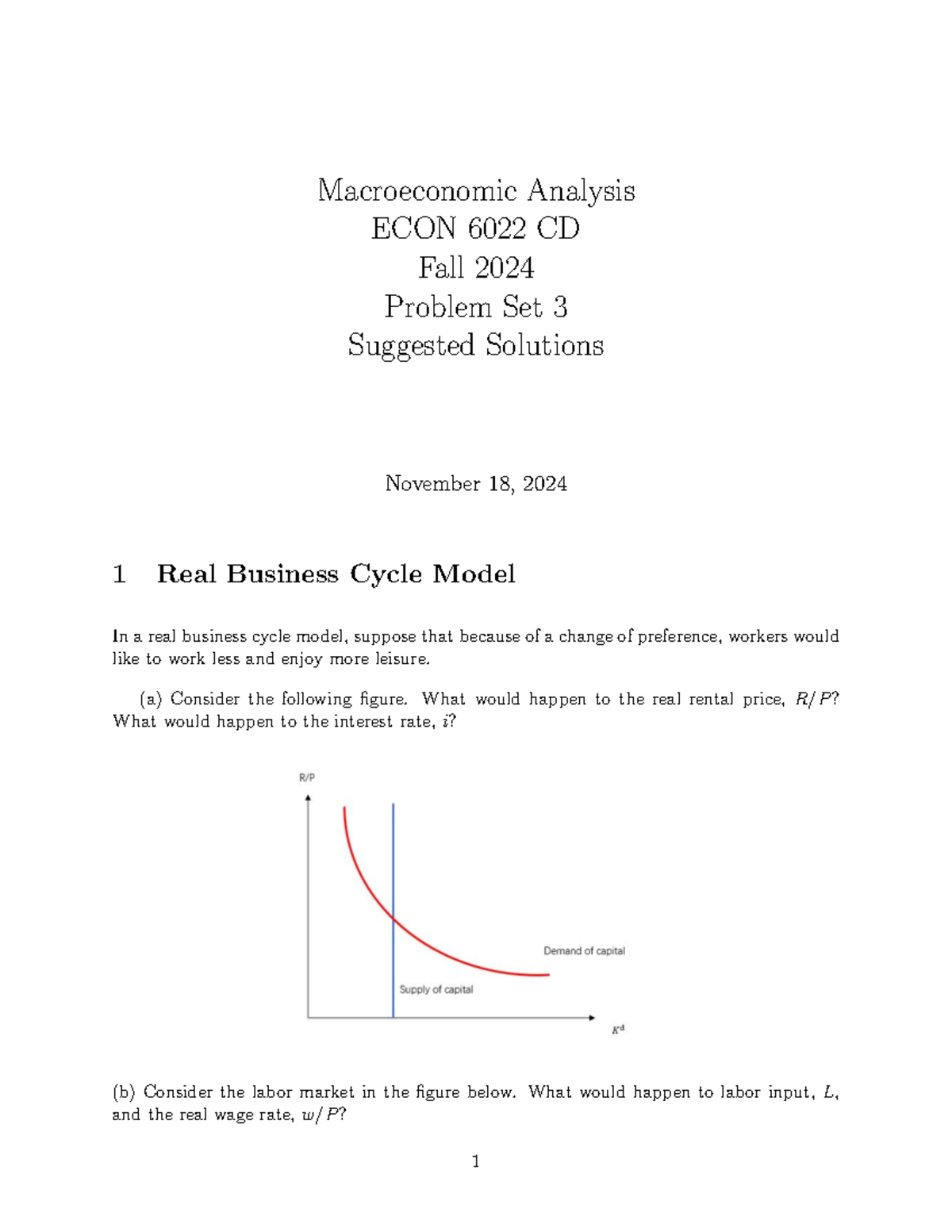 Fall2024 ECON6022CD PS3 solu - Macroeconomic Analysis ECON 6022 CD Fall 2024 Problem Set 3 ...