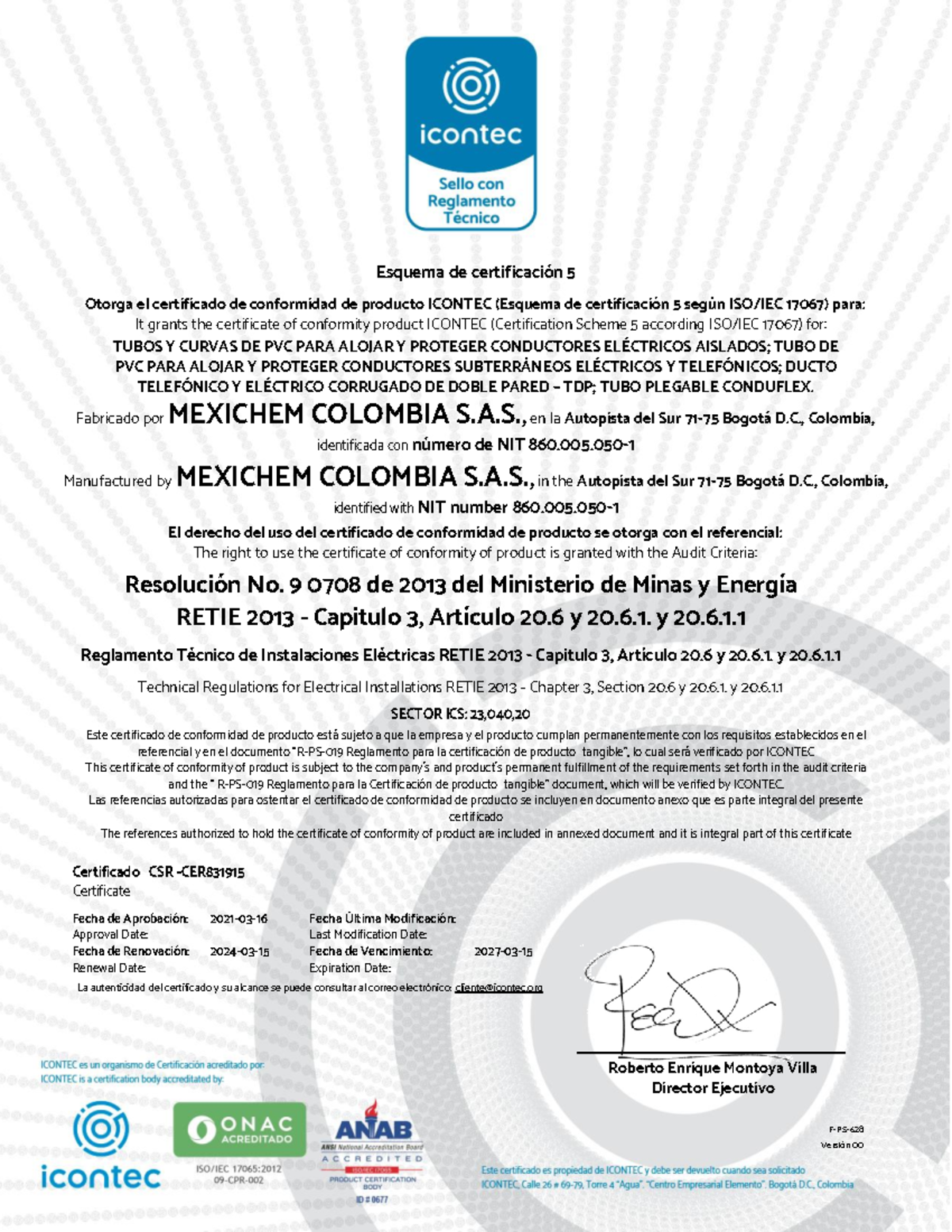 Mexichem Colombia S.A.S- CSR -CER831915- Cert - La autenticidad del ...