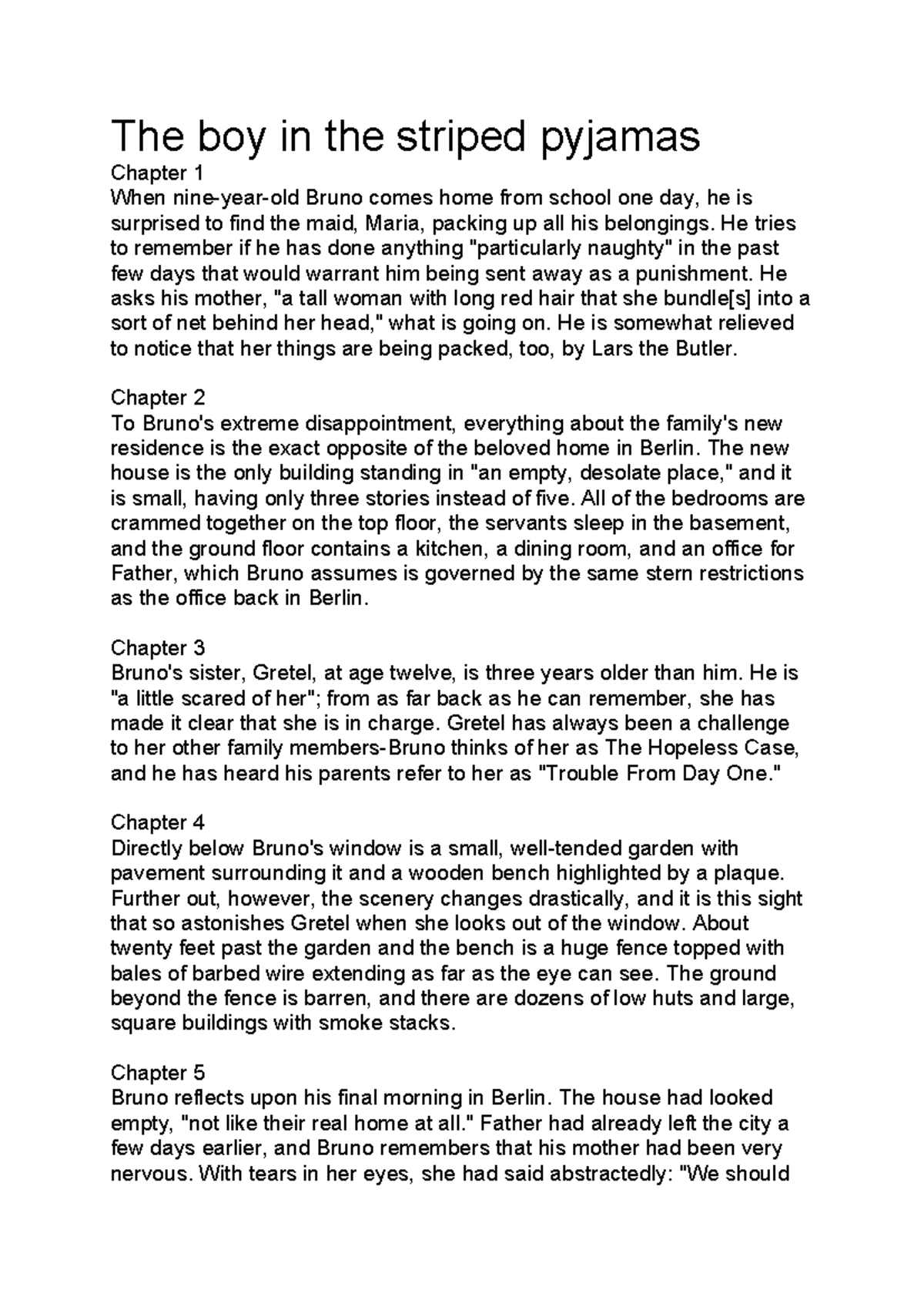 The boy in the striped pyjamas - The boy in the striped pyjamas Chapter ...