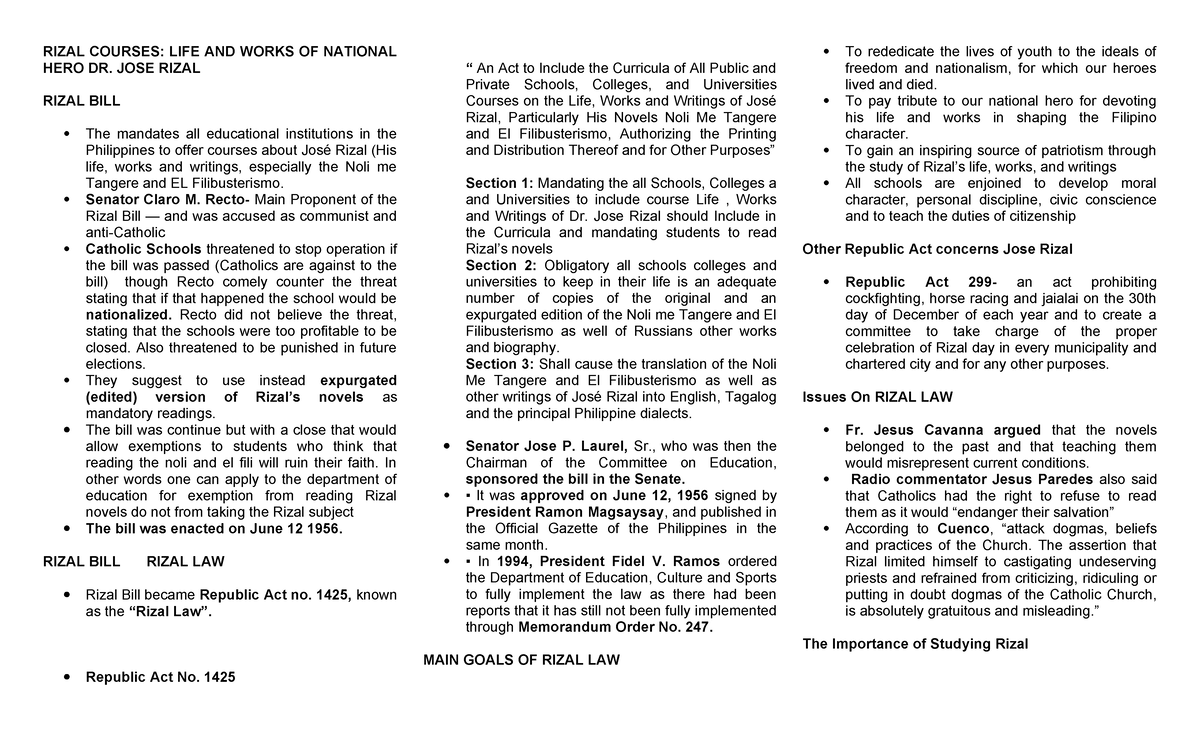 Rizal Courses Reviewer - RIZAL COURSES: LIFE AND WORKS OF NATIONAL HERO ...