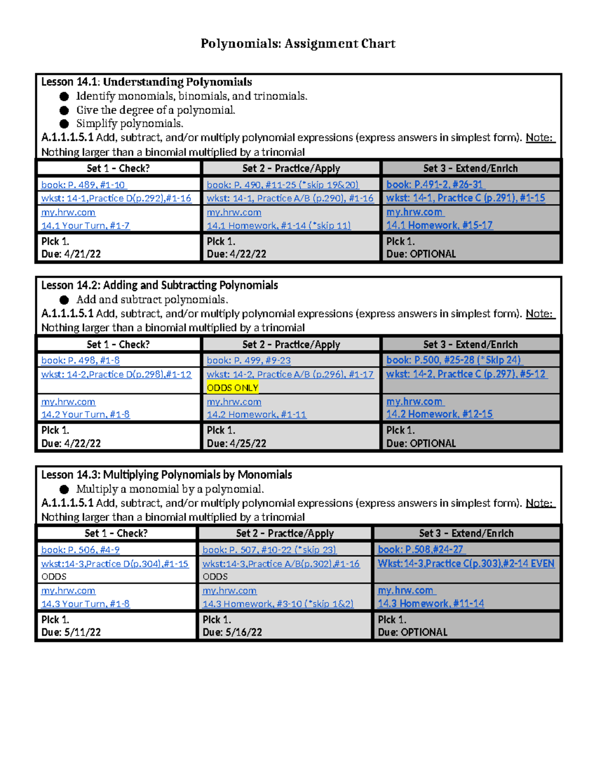 082 - 2021-22 - Polynomials Assignment Chart - Polynomials: Assignment ...