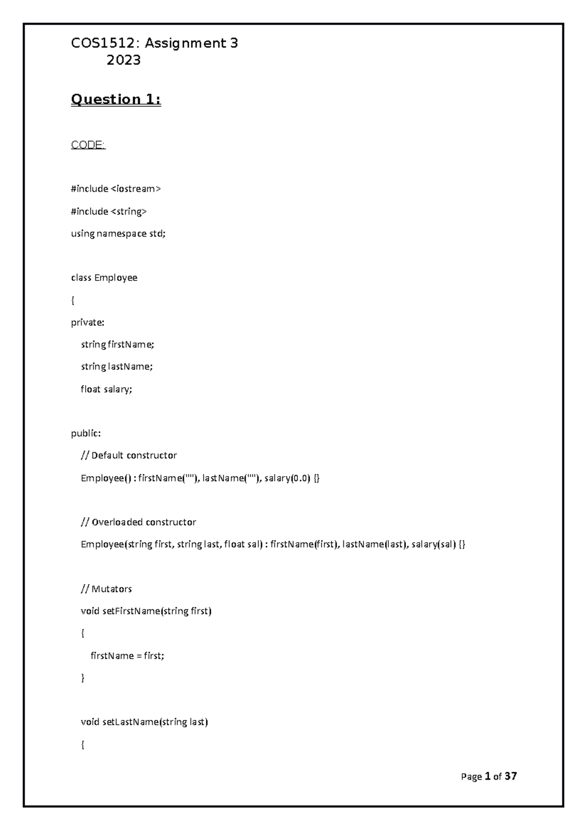 COS1512 A3 2023 - Answers to the assignment. - 2023 Question 1: CODE: #include - Studocu