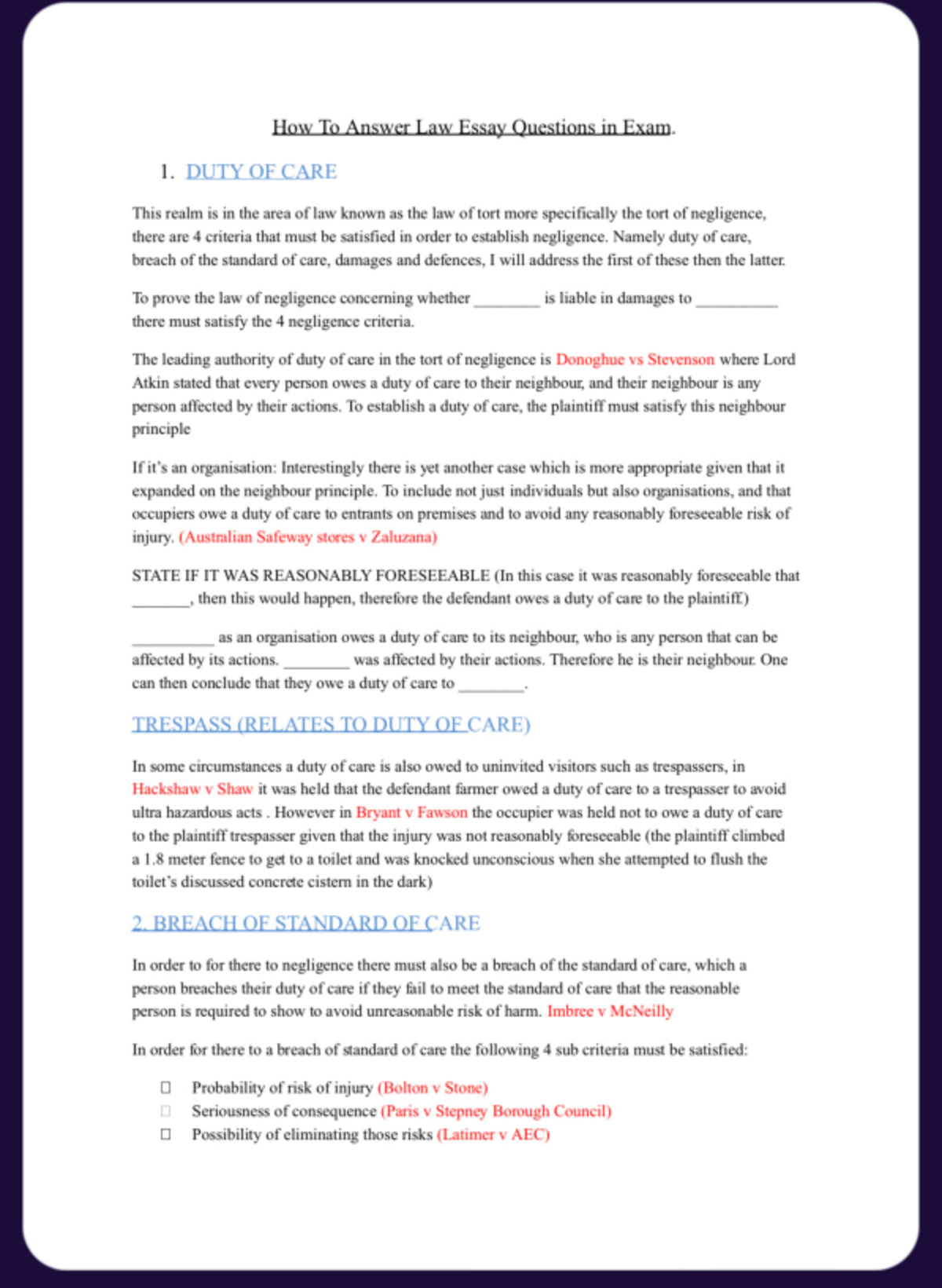 Examnotes - Summary for exam - LAW2442 - Studocu