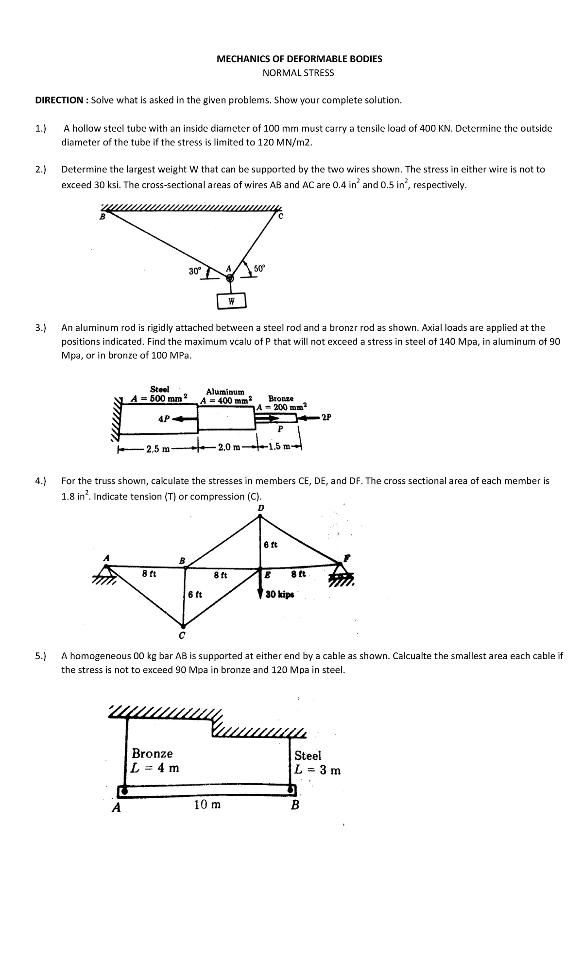 Normal- Stress - DIRECTION : Solve what is asked in the given problems ...