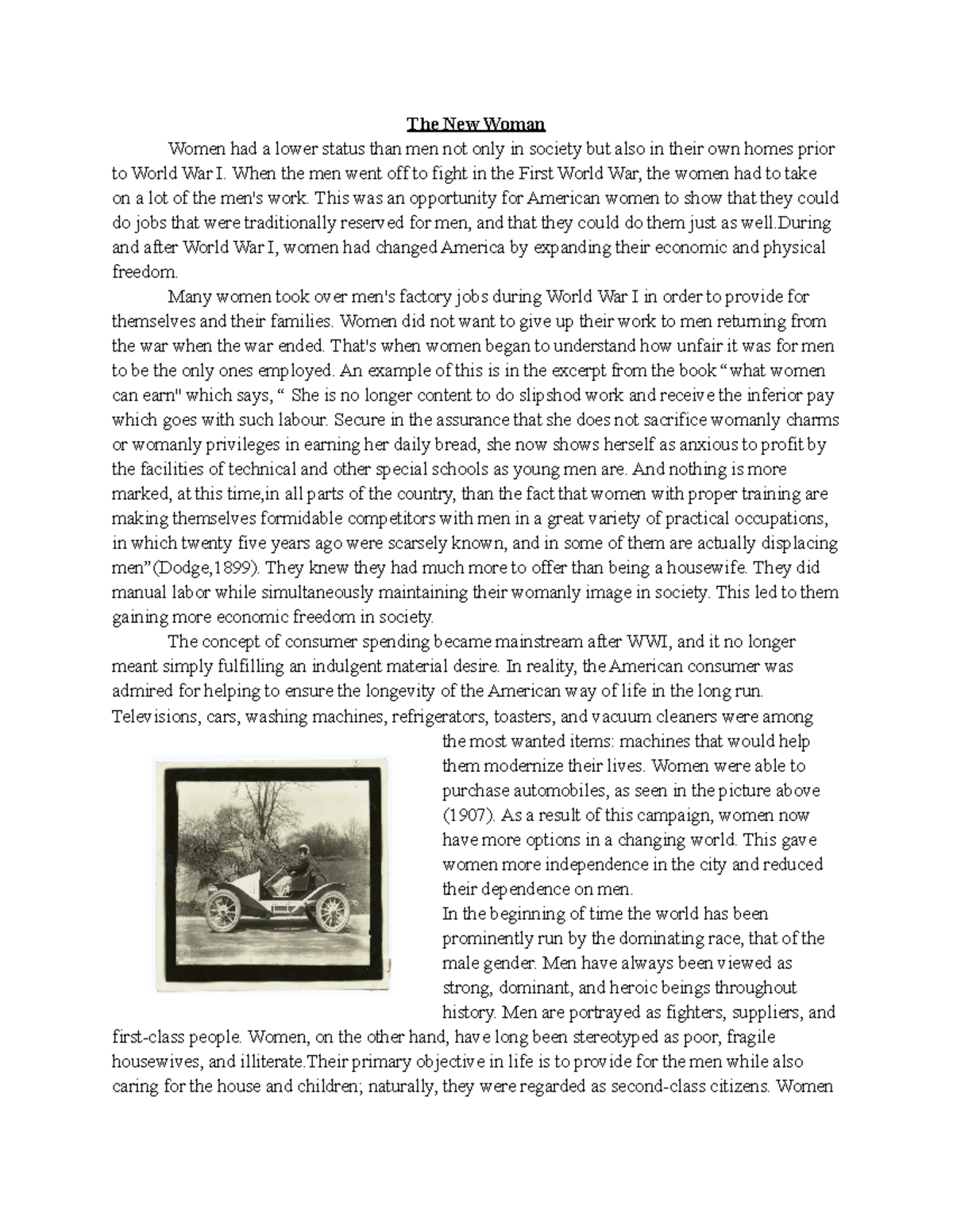 Primary Source Analysis Essay- The New Woman - The New Woman Women had ...