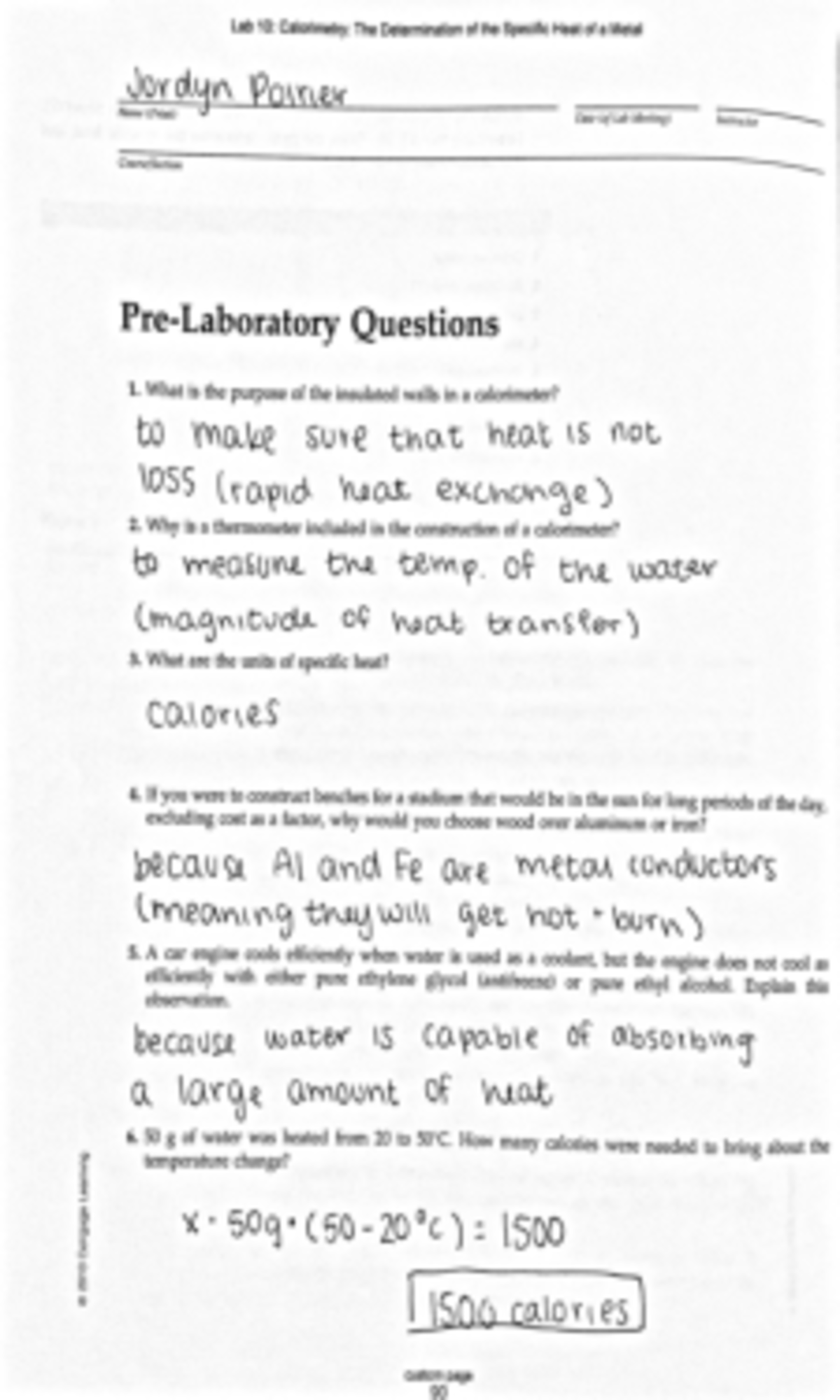 Calorimetry: Specific Heat - CHM 105-01 - Studocu