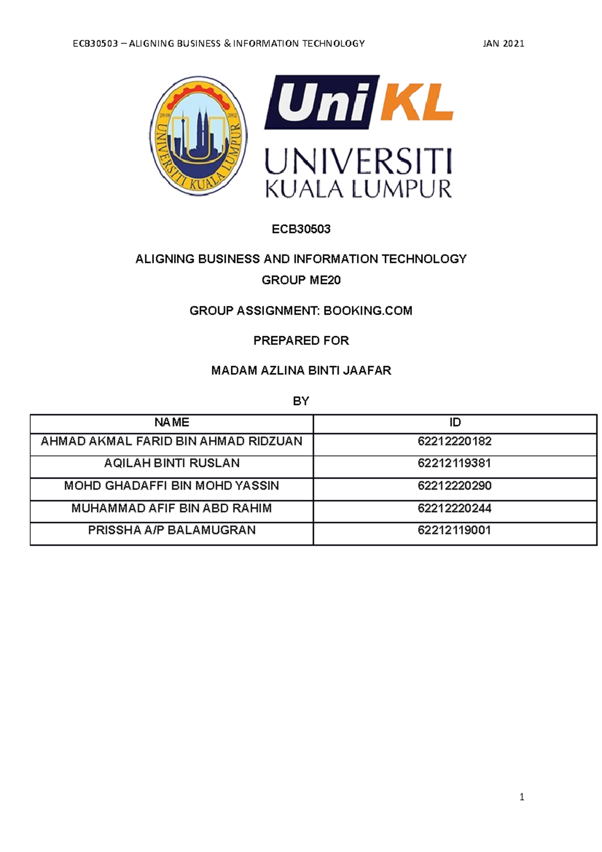 Booking.com report - Business Management - UniKL - Studocu