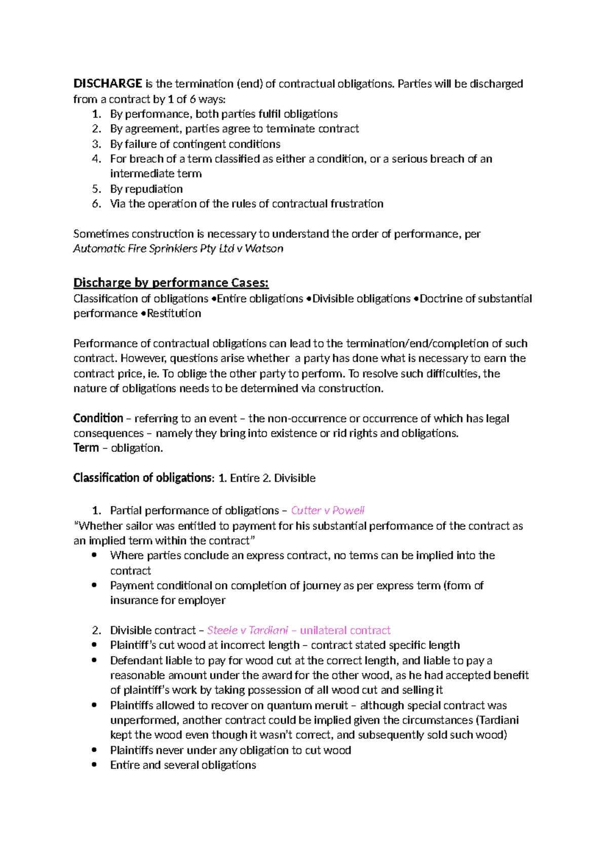 Discharge Topics 10,11,12 - DISCHARGE is the termination (end) of ...