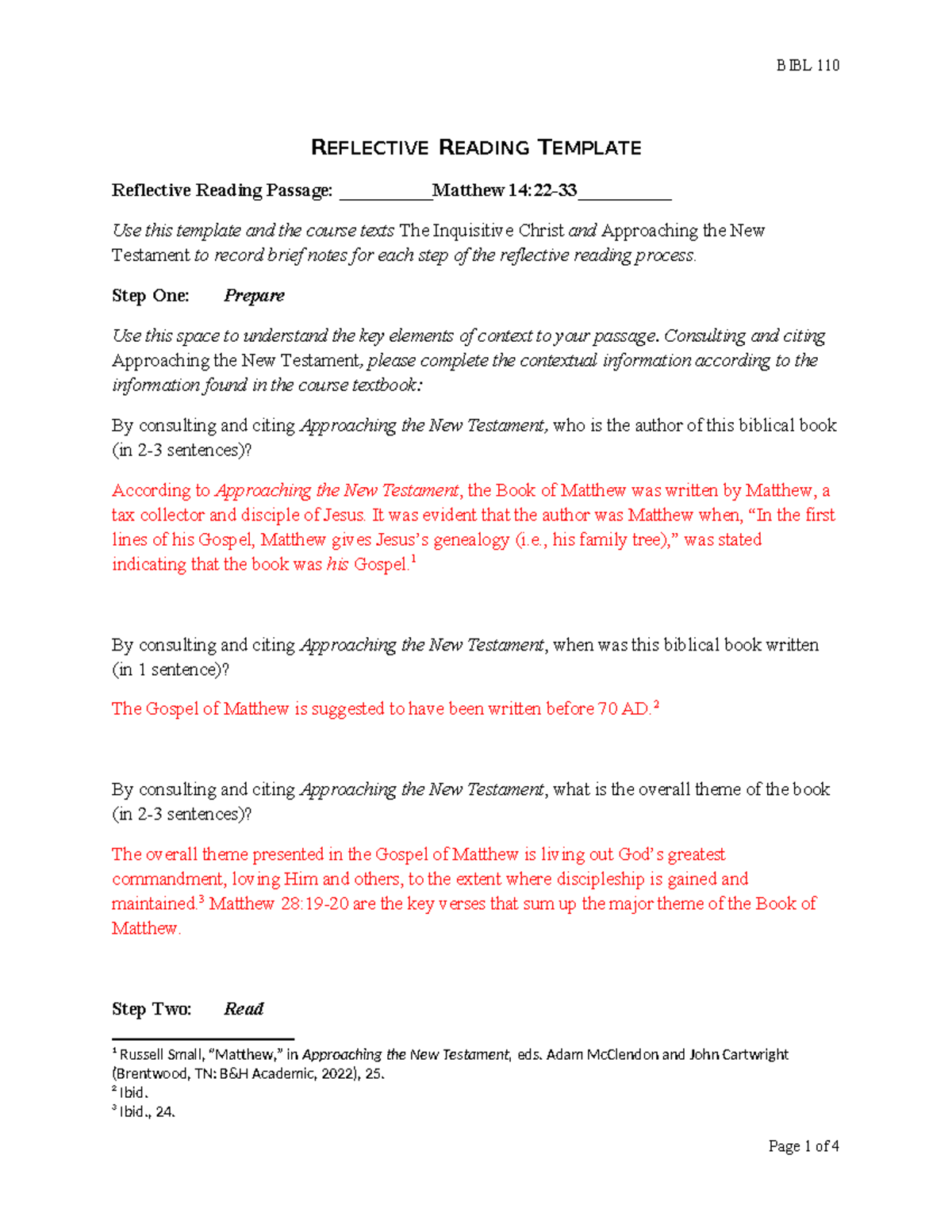 Reflective Reading - Matthew 14.22-33 - REFLECTIVE READING TEMPLATE ...