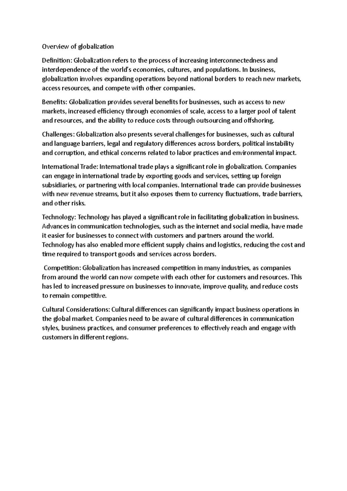 Overview of globalization - Overview of globalization Definition ...