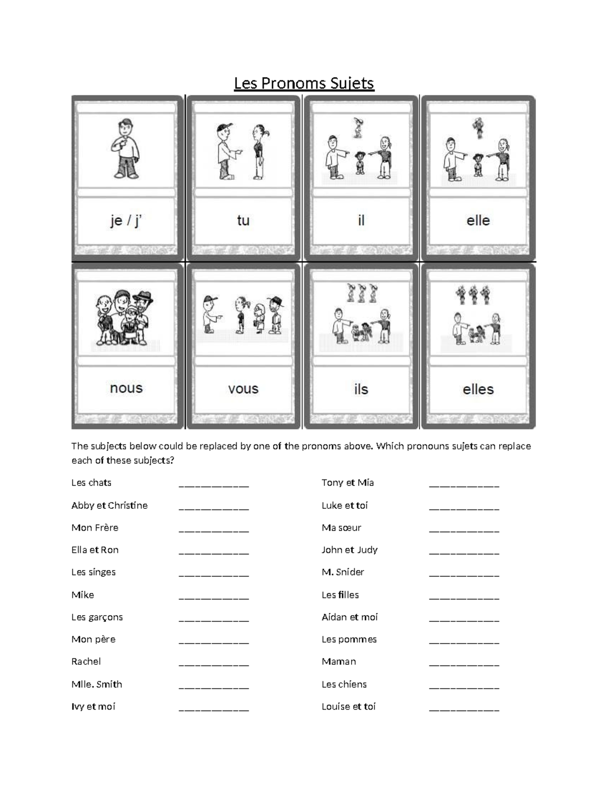 Gavin Pearson - Les Pronoms Sujets - Les Pronoms Sujets The subjects ...