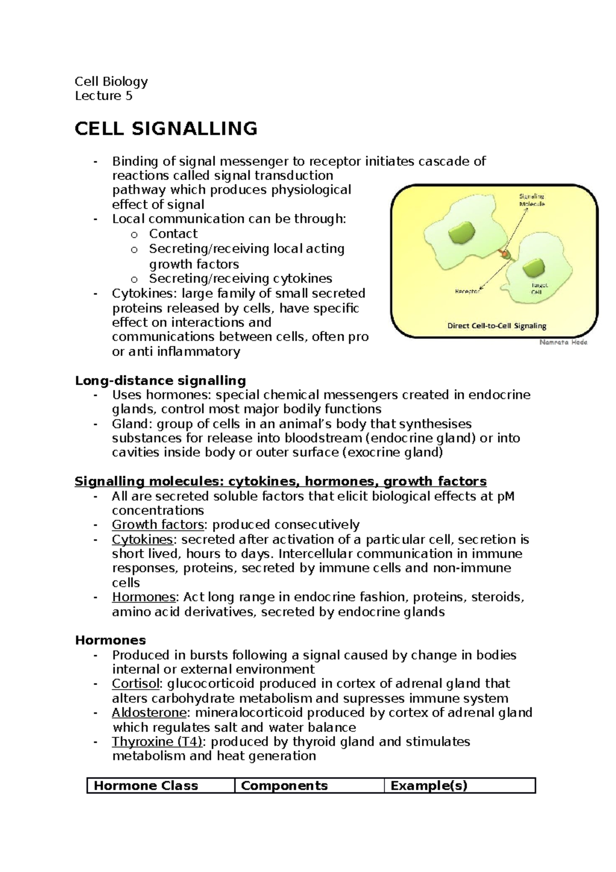 5 - Cell Biology - Lecturer: Wayne Year 1 Biomedical Sciences - Cell ...