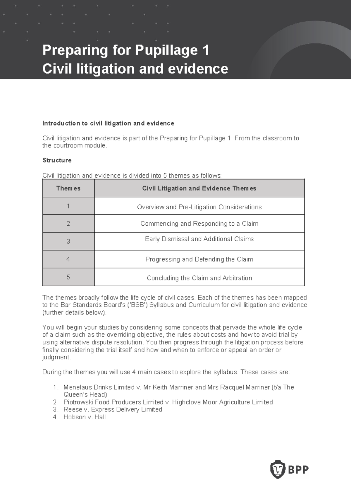 Introduction to civil litigation and evidence 23-24 (updated Autumn 23 ...
