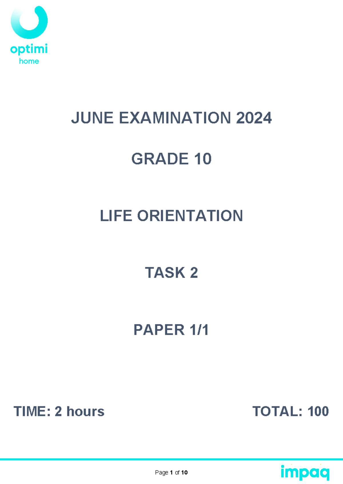life orientation - LIFE ORIENTATION - Page 1 of GRADE - TASK PAPER 1 ...