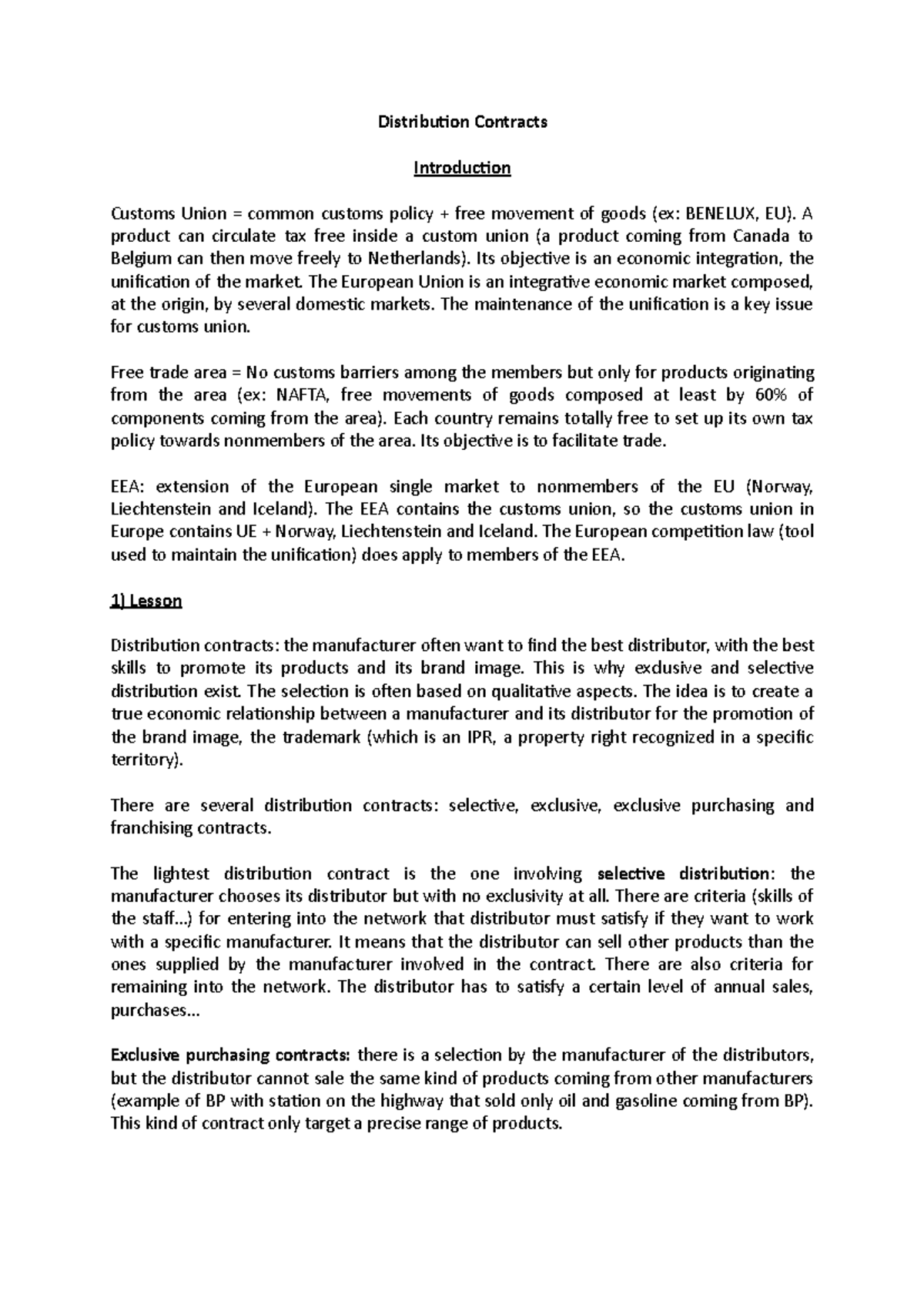 Distribution Contract - Distribution Contracts Introduction Customs ...