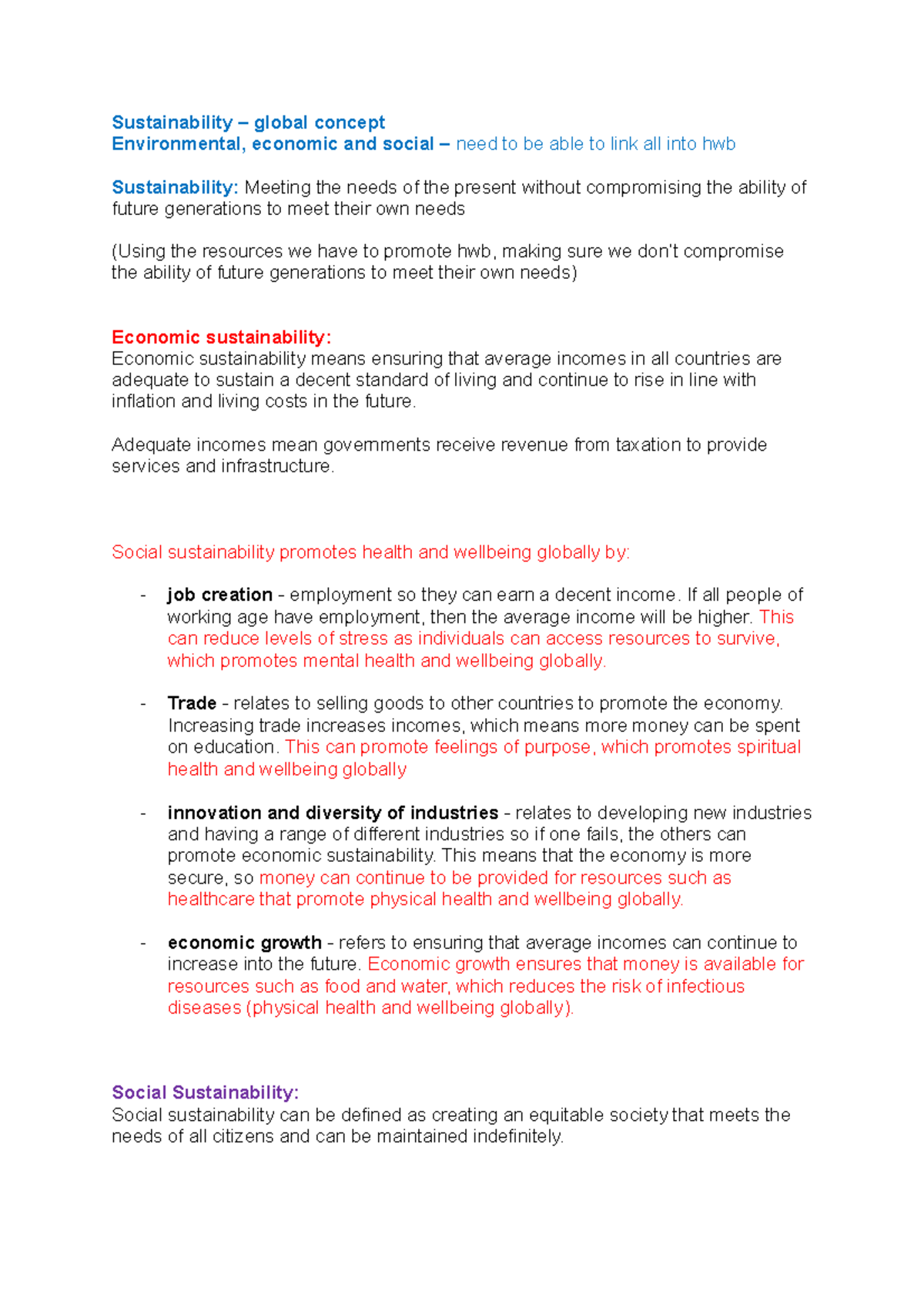 Sustainability unit 4 hhd - Sustainability – global concept ...