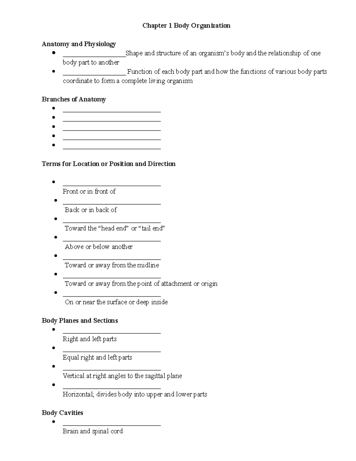 3-Chapter 1 Body Organization Cornell Notes - Chapter 1 Body ...