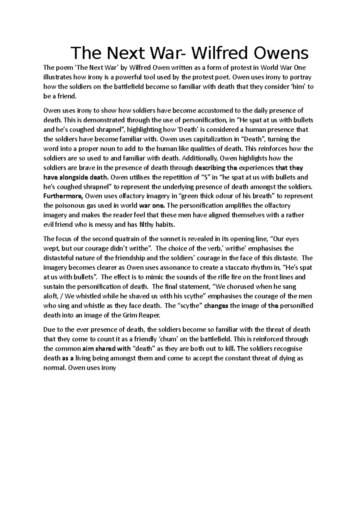 The Next War - Analysis for essay writing on the poem 'the next war' - The Next War- Wilfred ...