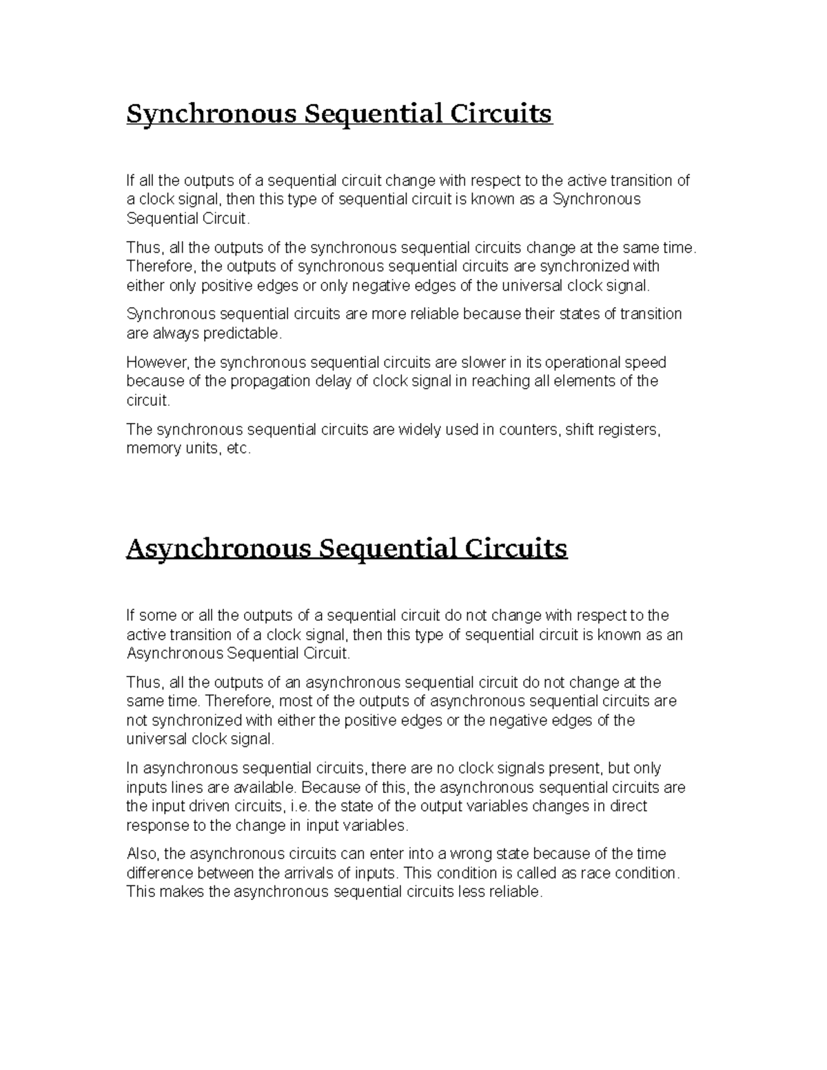 DE Unit 4 Notes - Synchronous Sequential Circuits If all the outputs of ...