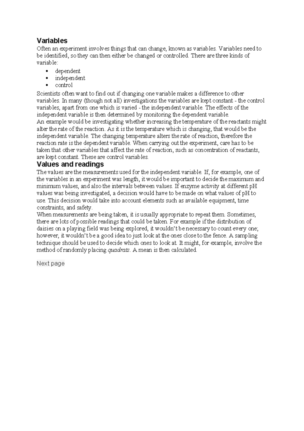 Variables - Variables Often an experiment involves things that can ...