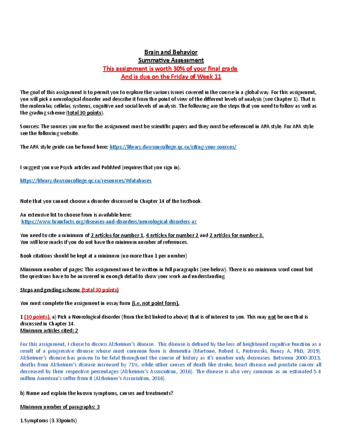 Summative Instructions - Brain and Behavior Summative Assessment This ...