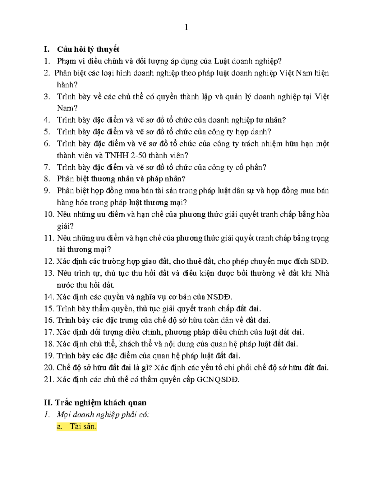 Bài 7 - sdfgd - I. Câu hỏi lý thuyết Phạm vi điều chỉnh và đối tượng áp ...