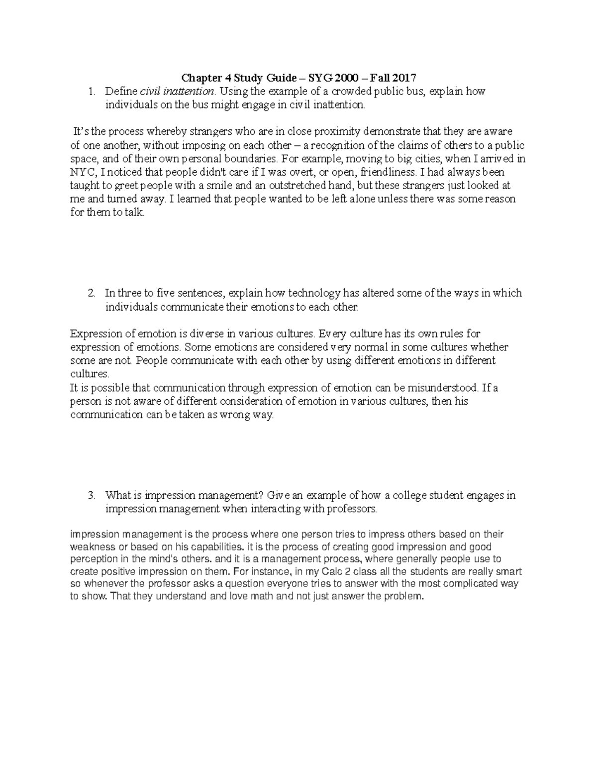 Chapter 4 Study Guide - Chapter 4 Study Guide – SYG 2000 – Fall 2017 ...