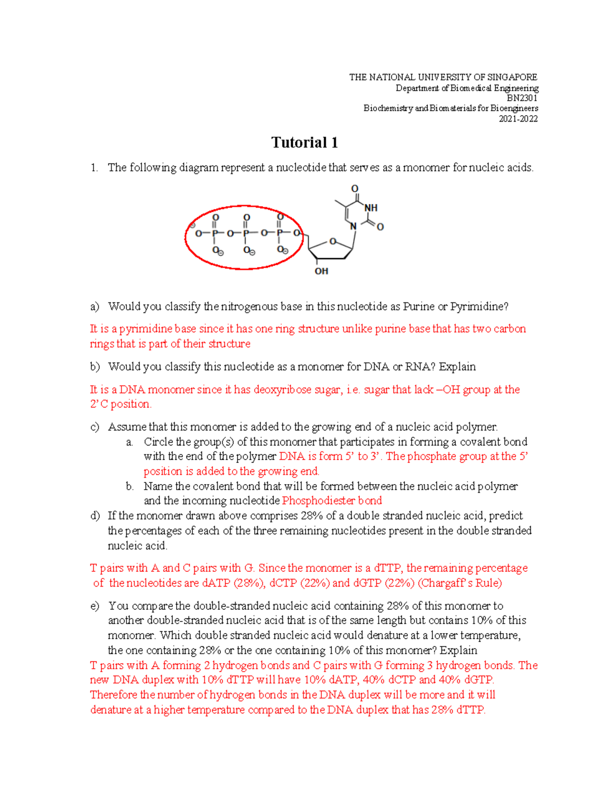 Tutorial 1 Answer - THE NATIONAL UNIVERSITY OF SINGAPORE Department of ...