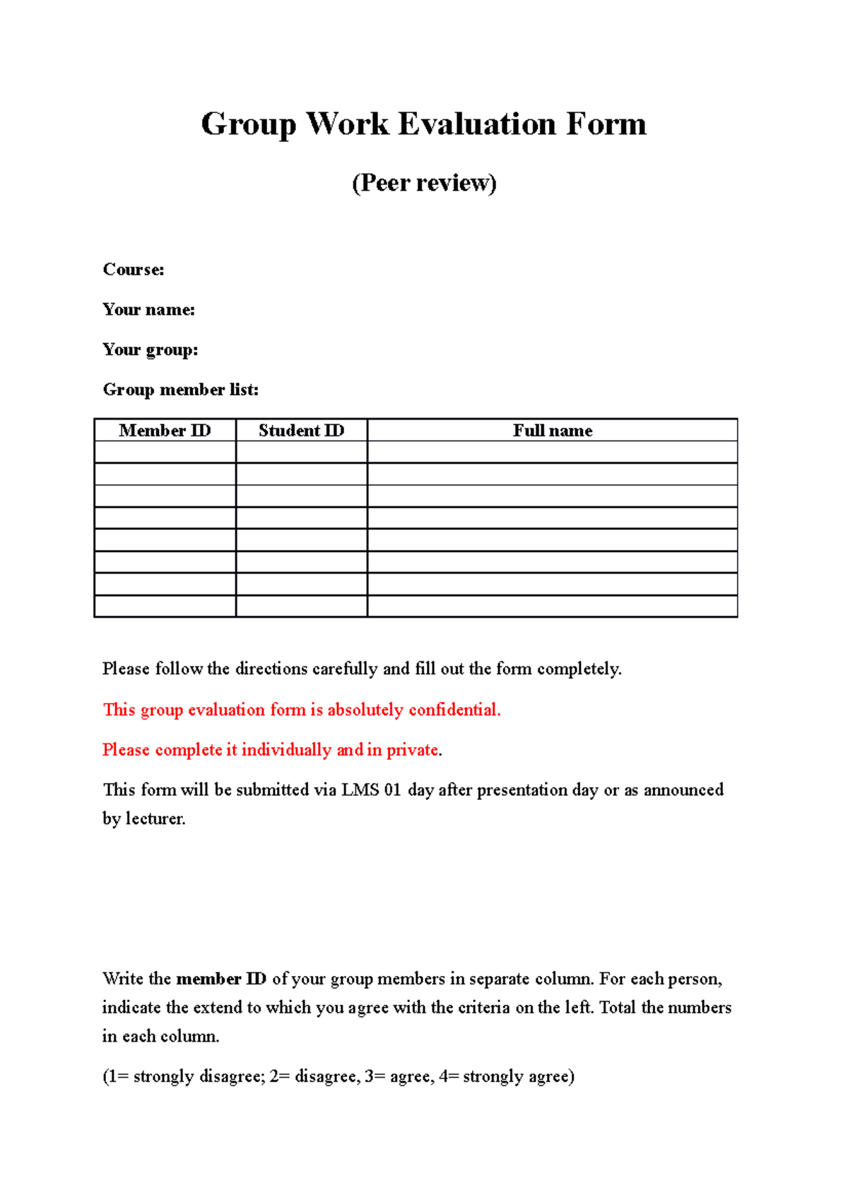 SP23-MKT101-Group Work Evaluation Form - Group Work Evaluation Form ...