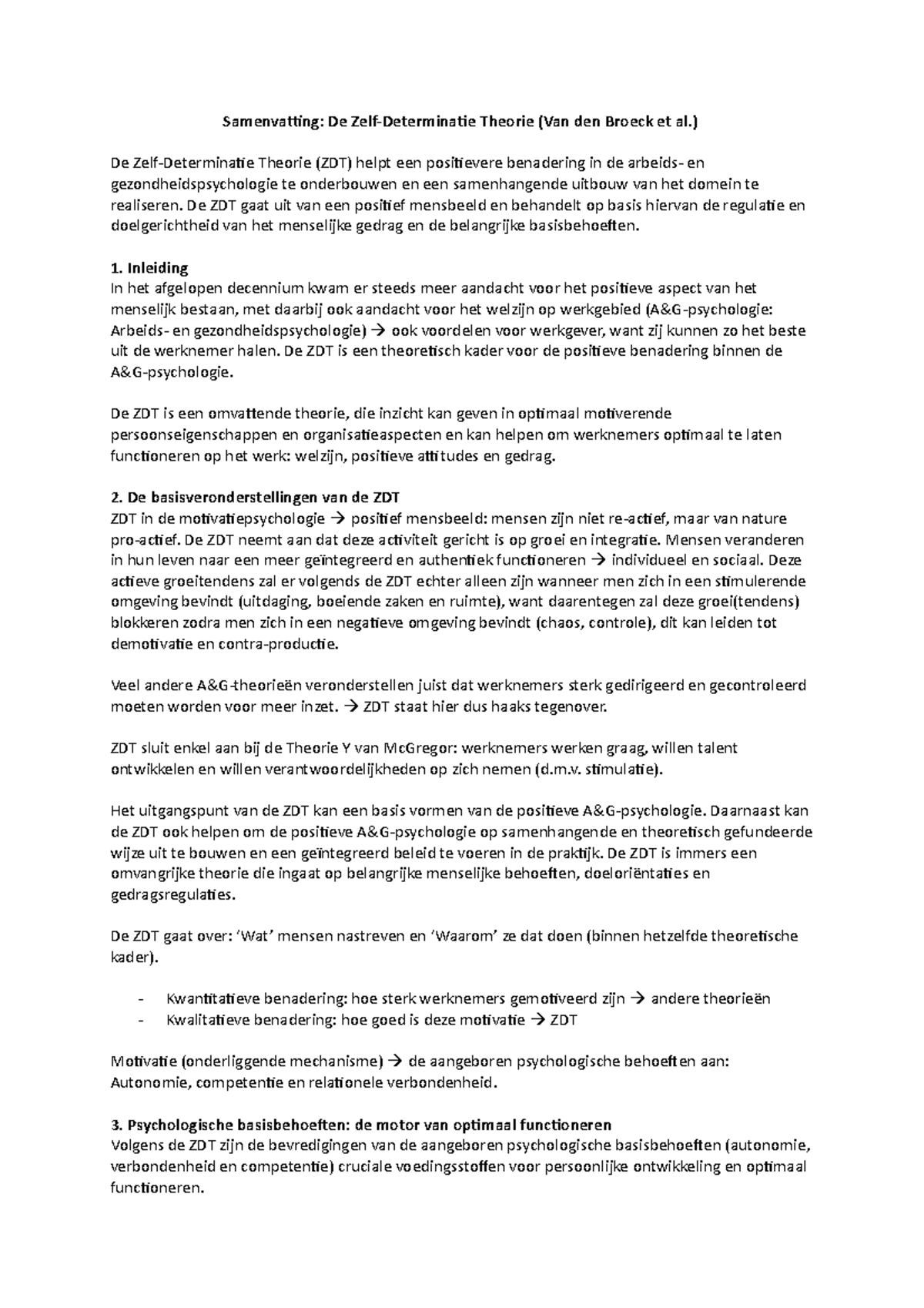 Samenvatting Van den Broek et al. (2009 ) - Samenvatting: De Zelf ...