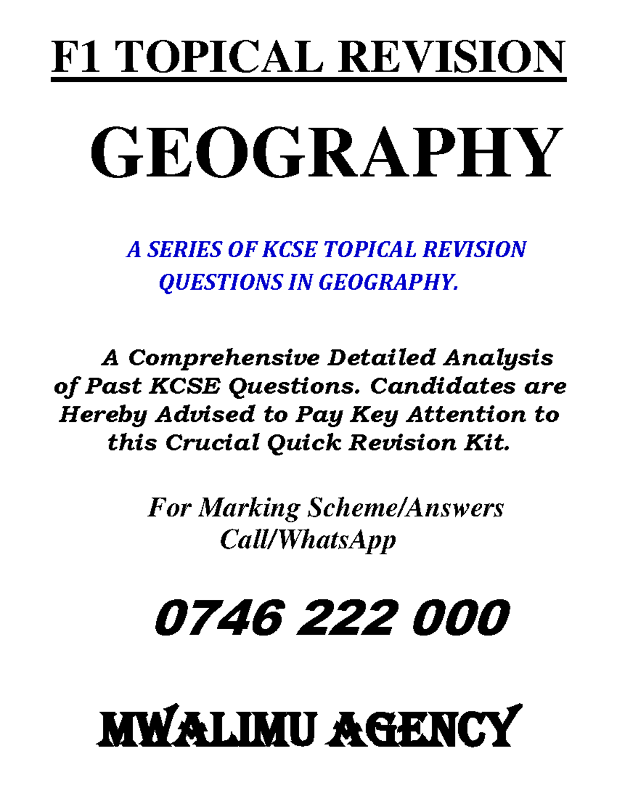 KCSE F1 Geography Topicals - F1 TOPICAL REVISION GEOGRAPHY A SERIES OF ...