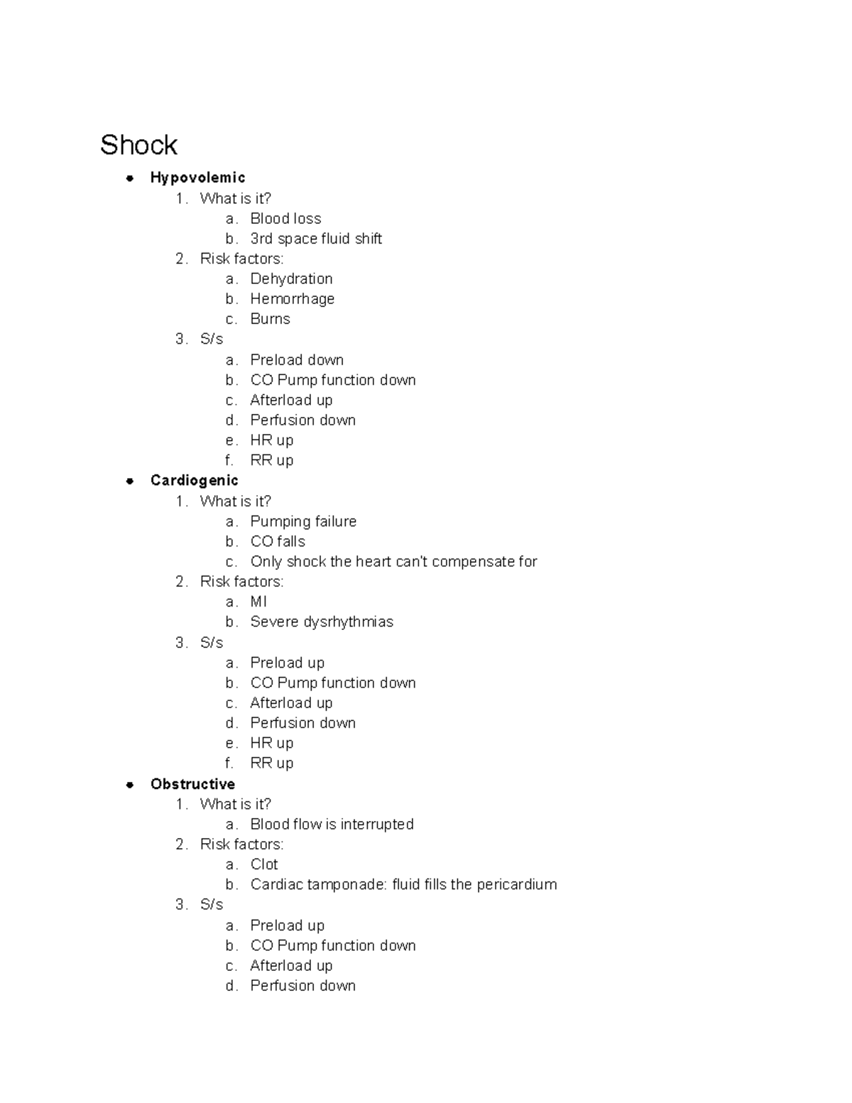 Shock Patho Packet - Shock Hypovolemic 1. What is it? a. Blood loss b ...