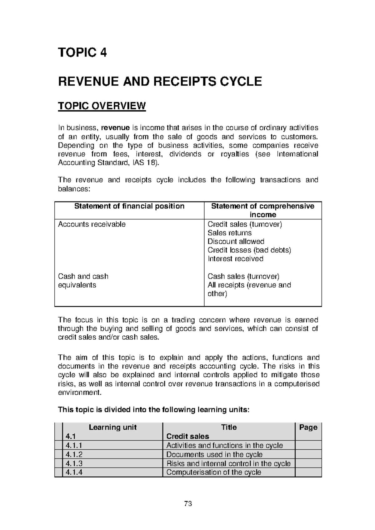 Revenue and collection cycle notes - TOPIC 4 REVENUE AND RECEIPTS CYCLE ...