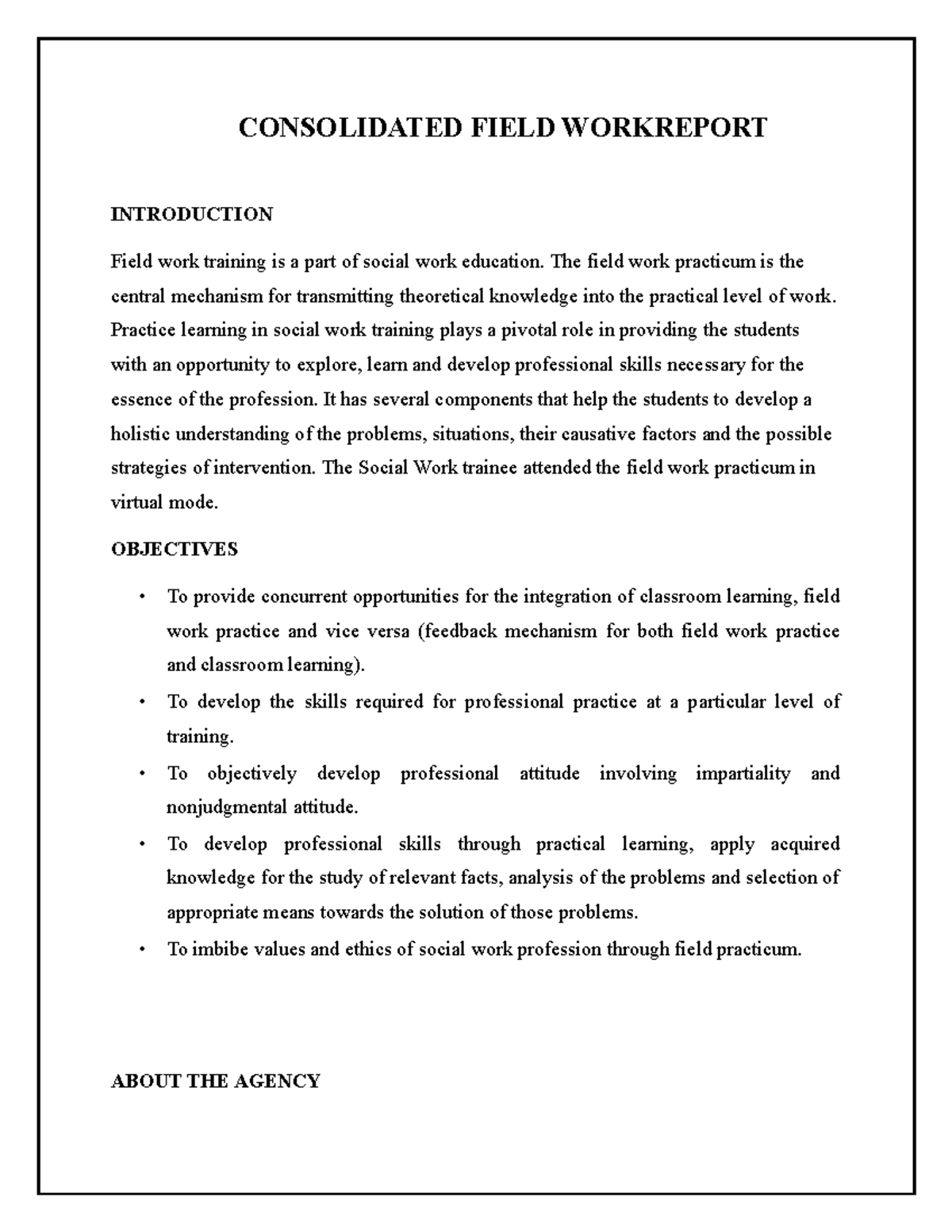 Cri pumps report - CONSOLIDATED FIELD WORKREPORT INTRODUCTION Field ...
