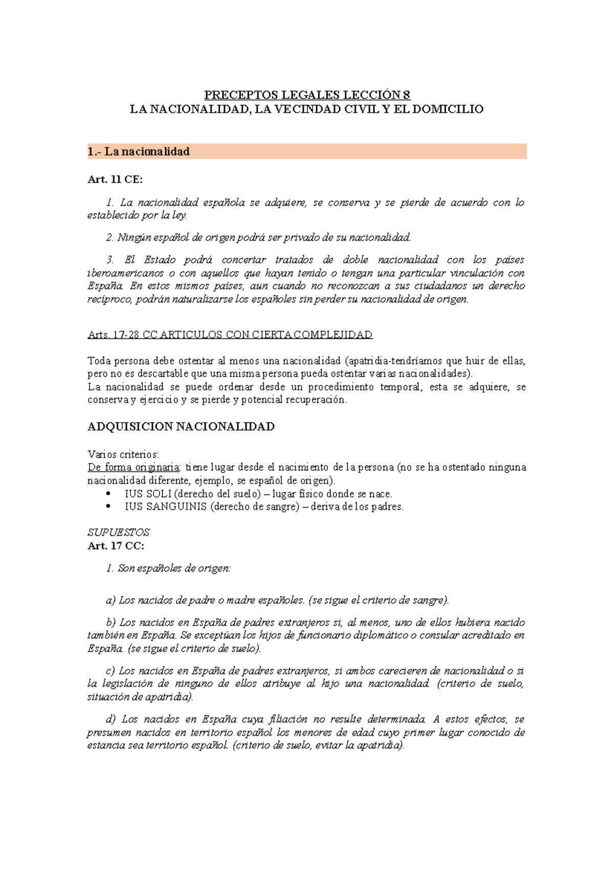 Preceptos Legales TEMA 8 - PRECEPTOS LEGALES LECCIÓN 8 LA NACIONALIDAD ...