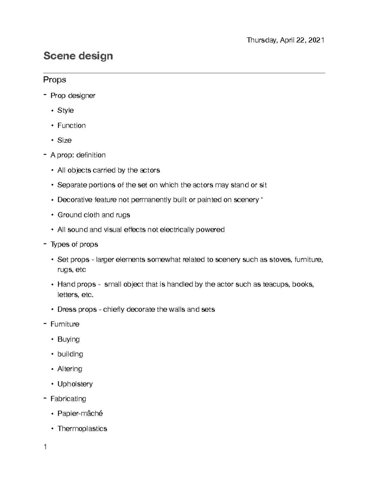 Props - Holly Dixon - Thursday, April 22, 2021 Scene design Props ...