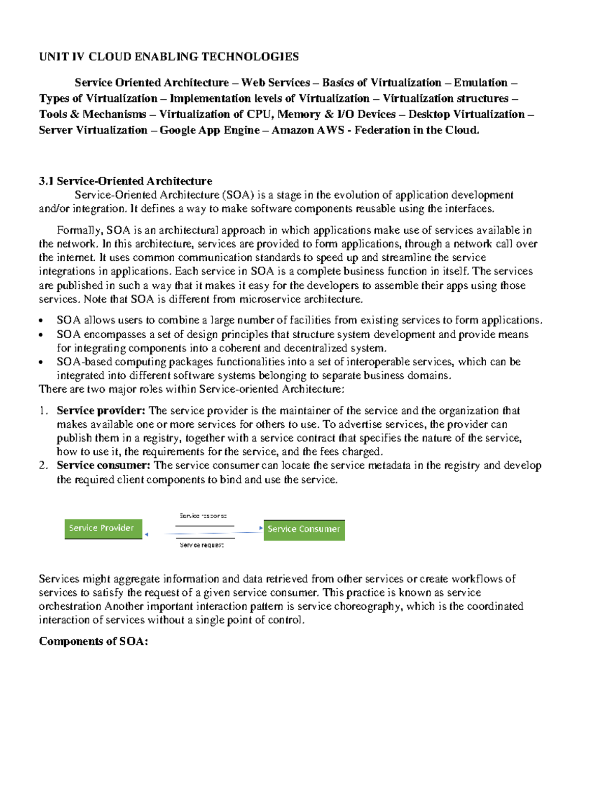 UNIT IV Cloud Enabling Technologies - UNIT IV CLOUD ENABLING TECHNOLOGIES Service Oriented - Studocu