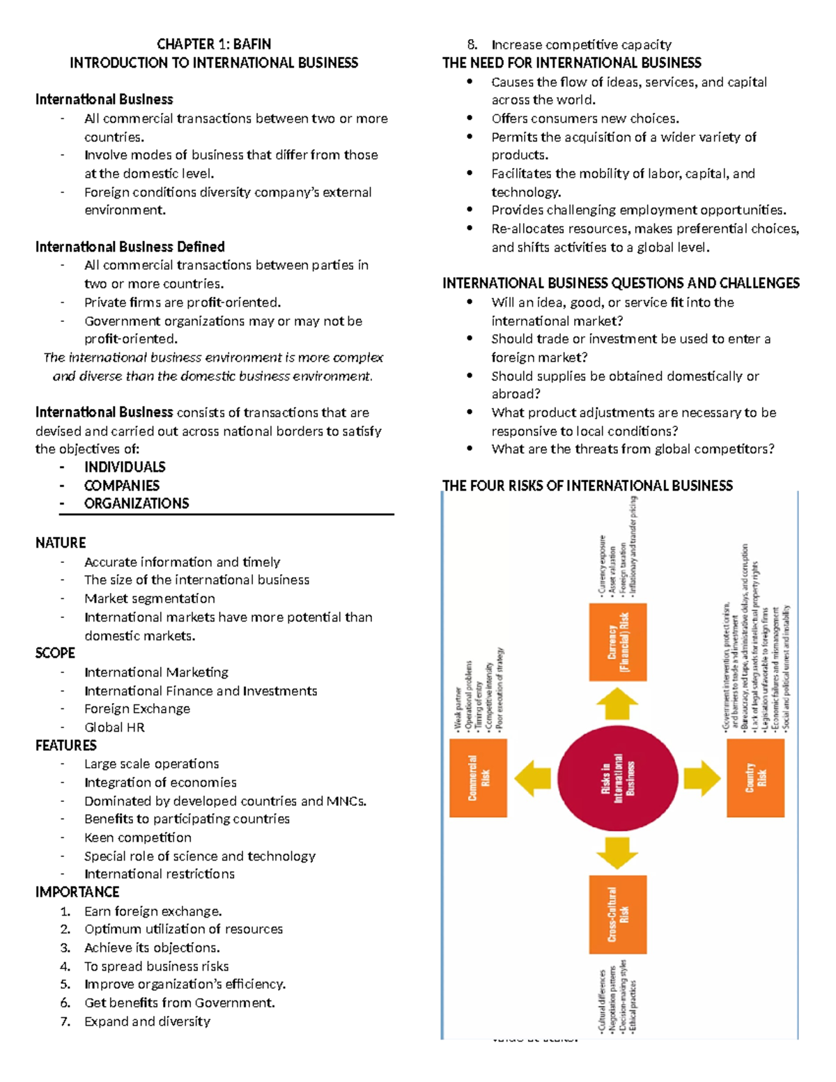 Bafin 102 - Chapter 1 - CHAPTER 1: BAFIN INTRODUCTION TO INTERNATIONAL BUSINESS International ...