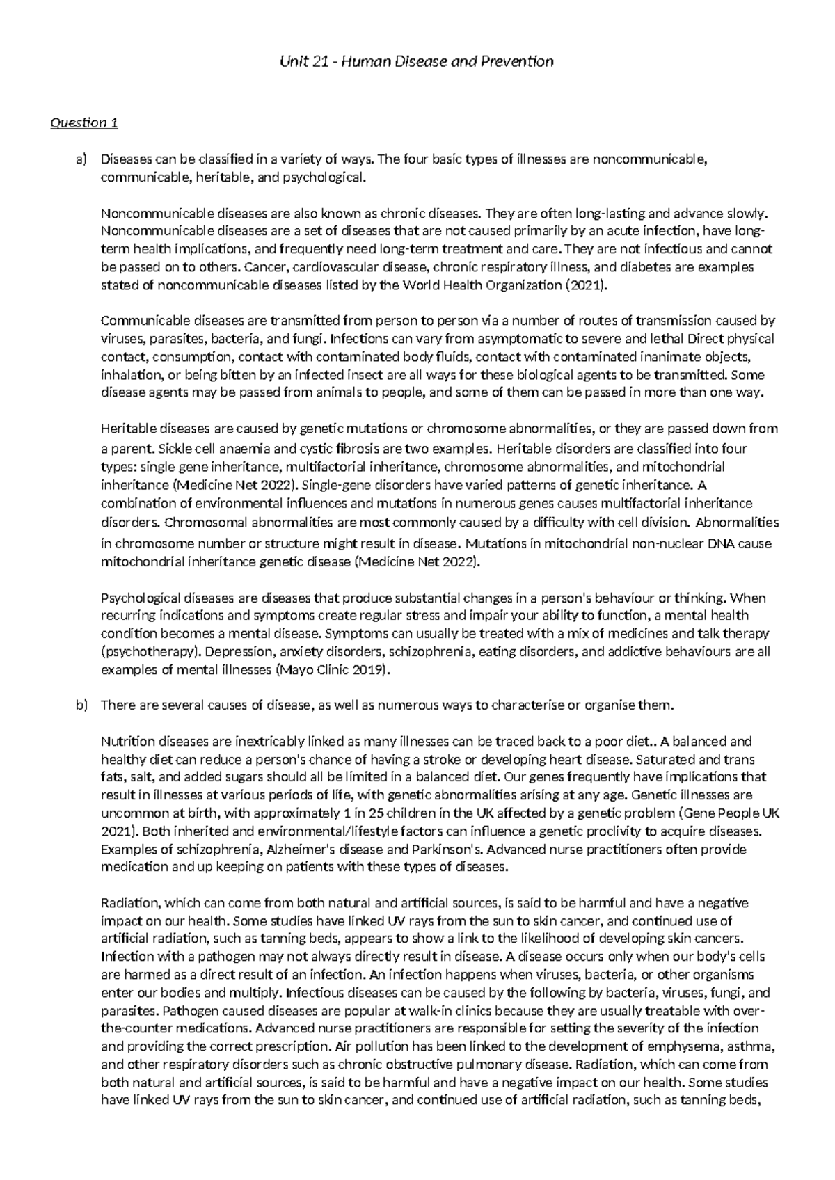 Unit 21 - Human Disease and Prevention - Unit 21 - Human Disease and ...