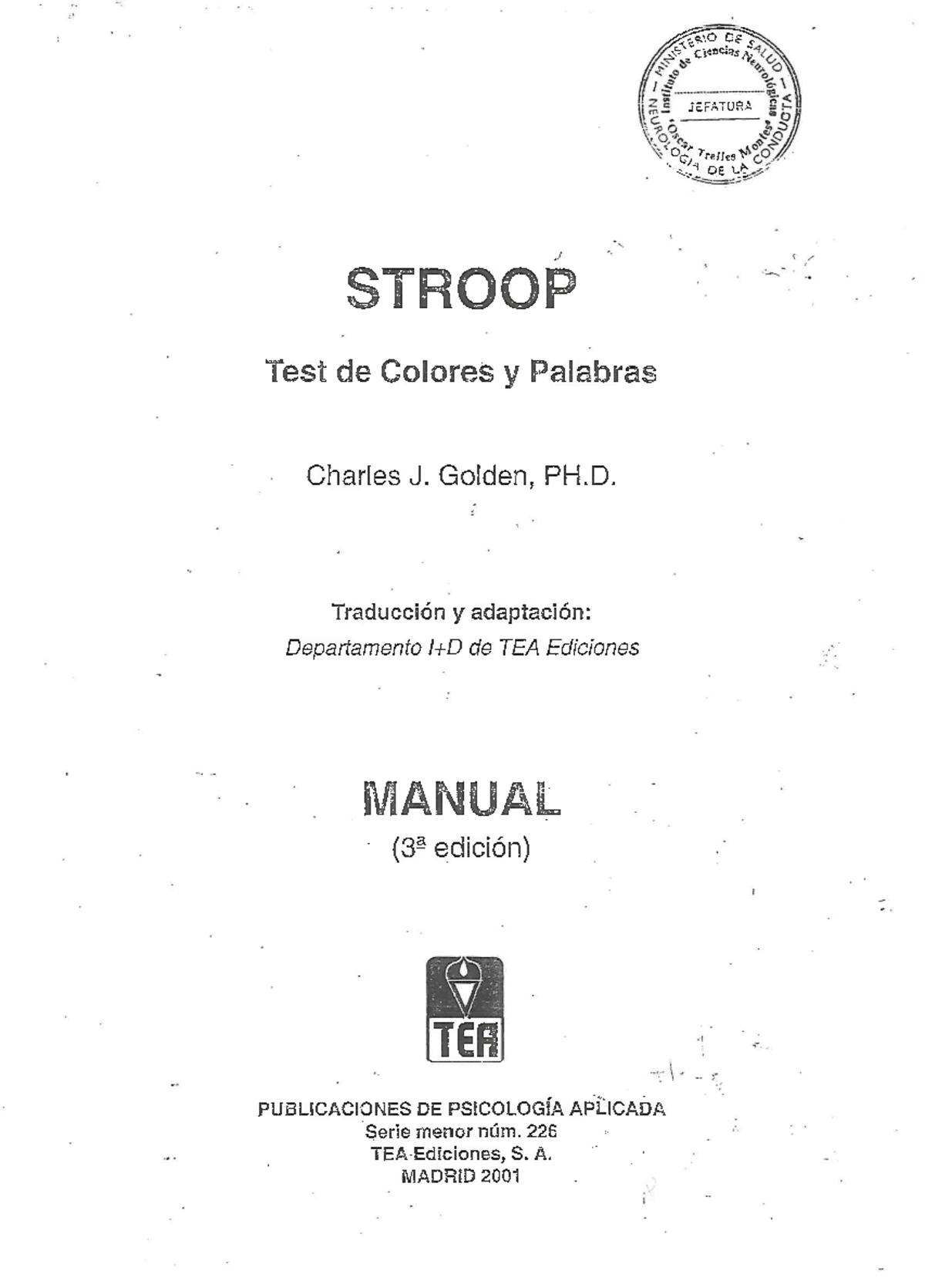 Manual Stroop - Ocred - JEFATURA STOOOP Test de Colores y Palabras ...