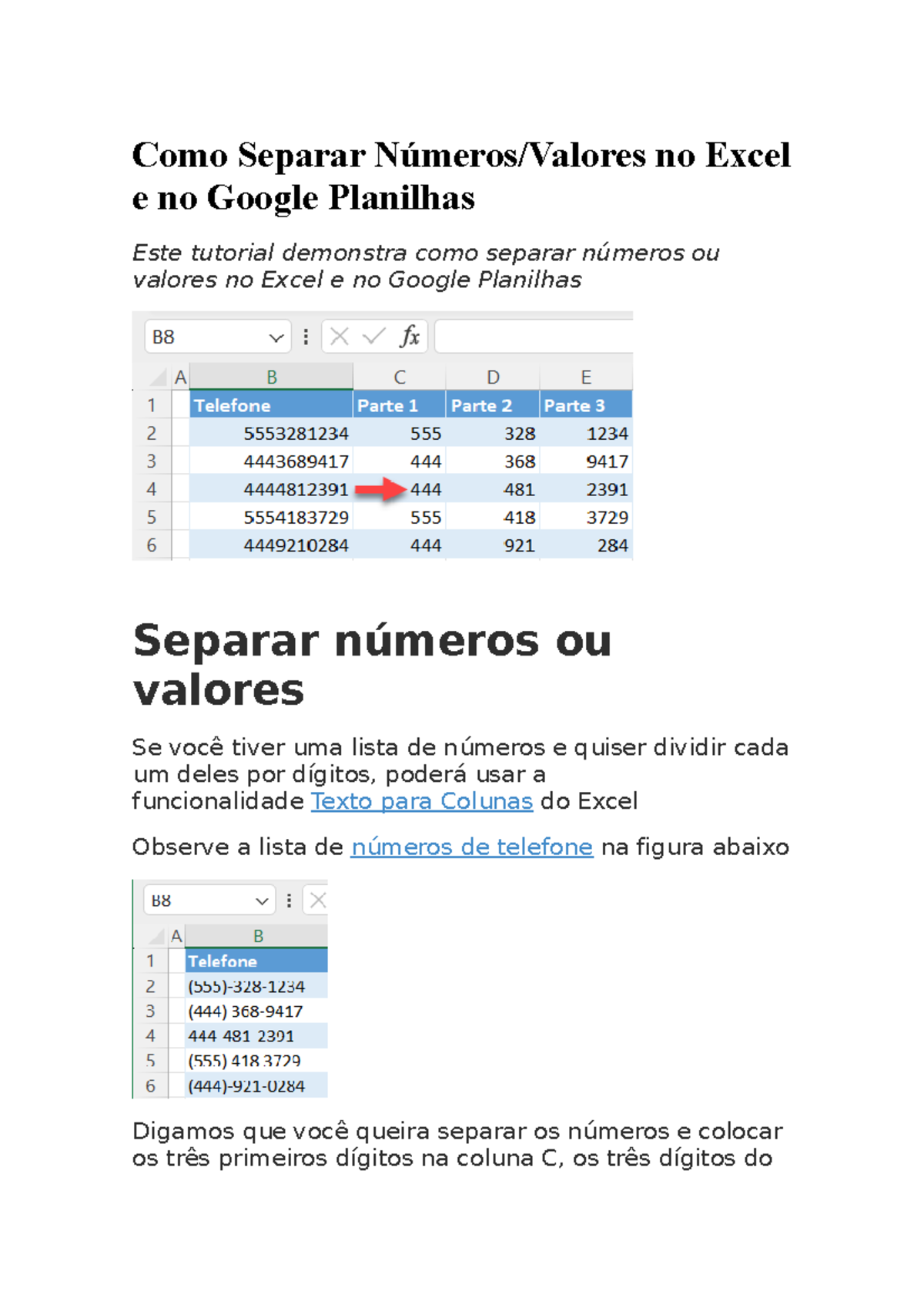 Como Separar Números - Como Separar Números/Valores no Excel e no Google Planilhas Este tutorial ...