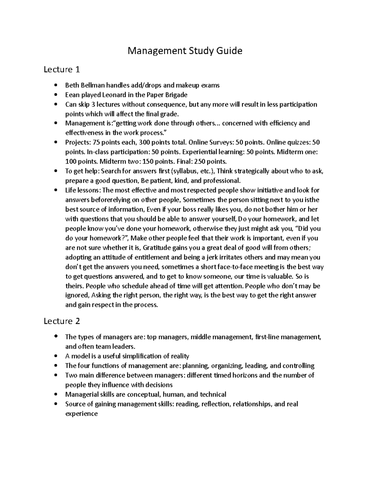 Introduction to Management Study Guide 1 - Management Study Guide ...