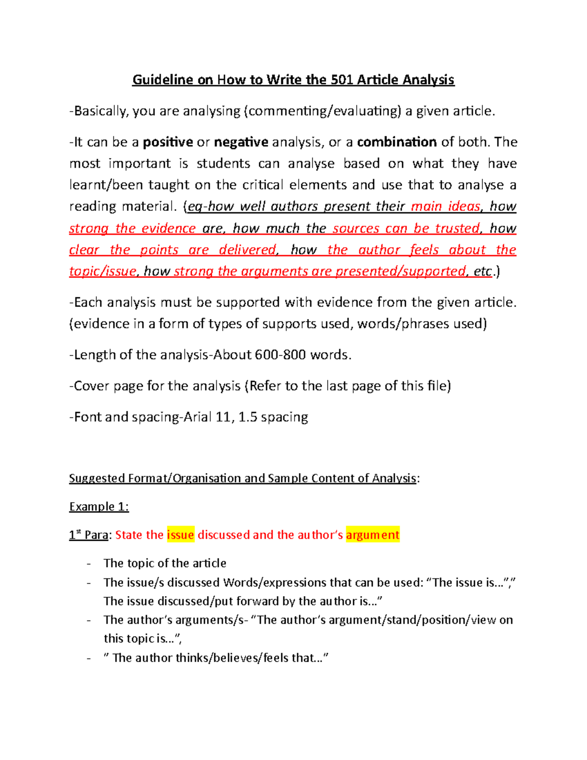 501 Guideline on How to Write the Article Analysis- Updated - Guideline ...