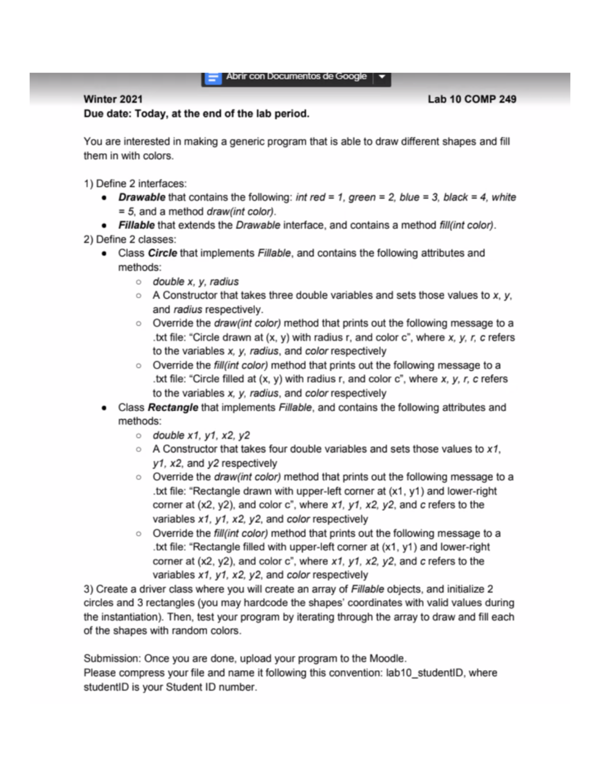 Lab10 - lab 10 no marks - COMP 249 - Studocu