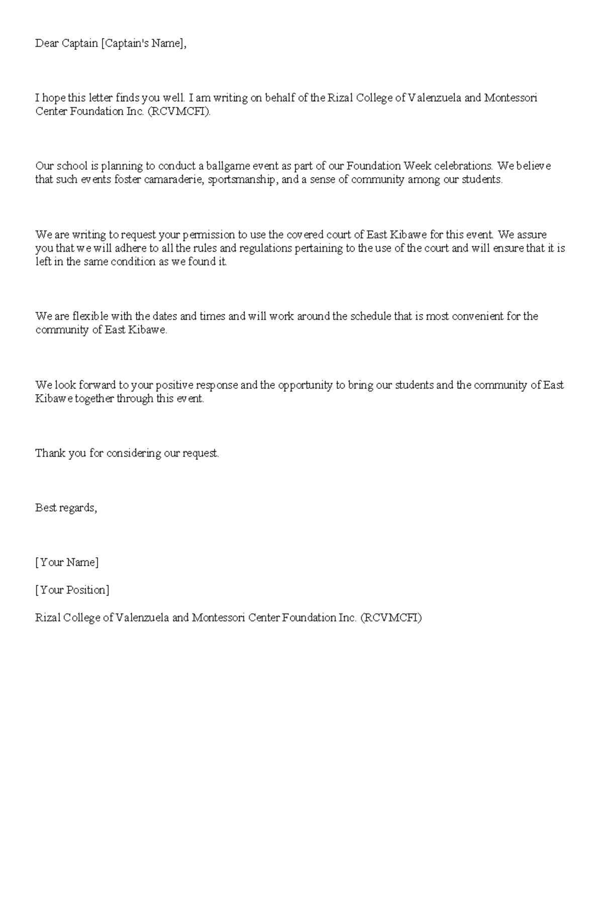 Date - Lecture notes. - Dear Captain [Captain's Name], I hope this ...