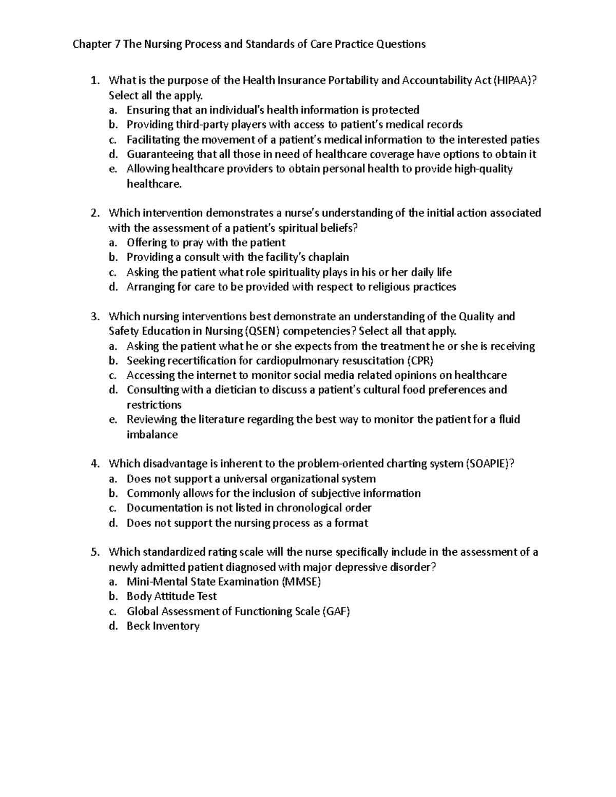 Chapter 7mentalhealh - nur notes - Chapter 7 The Nursing Process and ...
