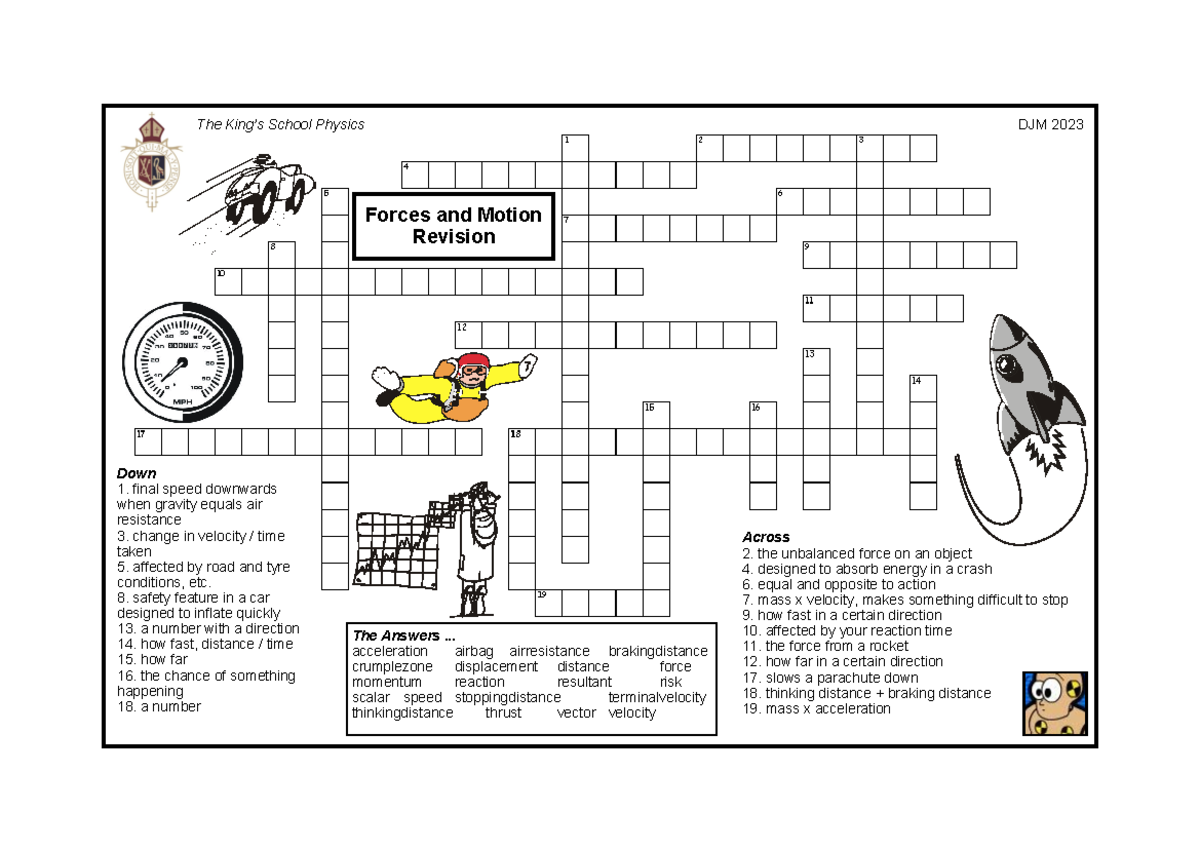 Forces and Motion crossword - Down final speed downwards when gravity ...