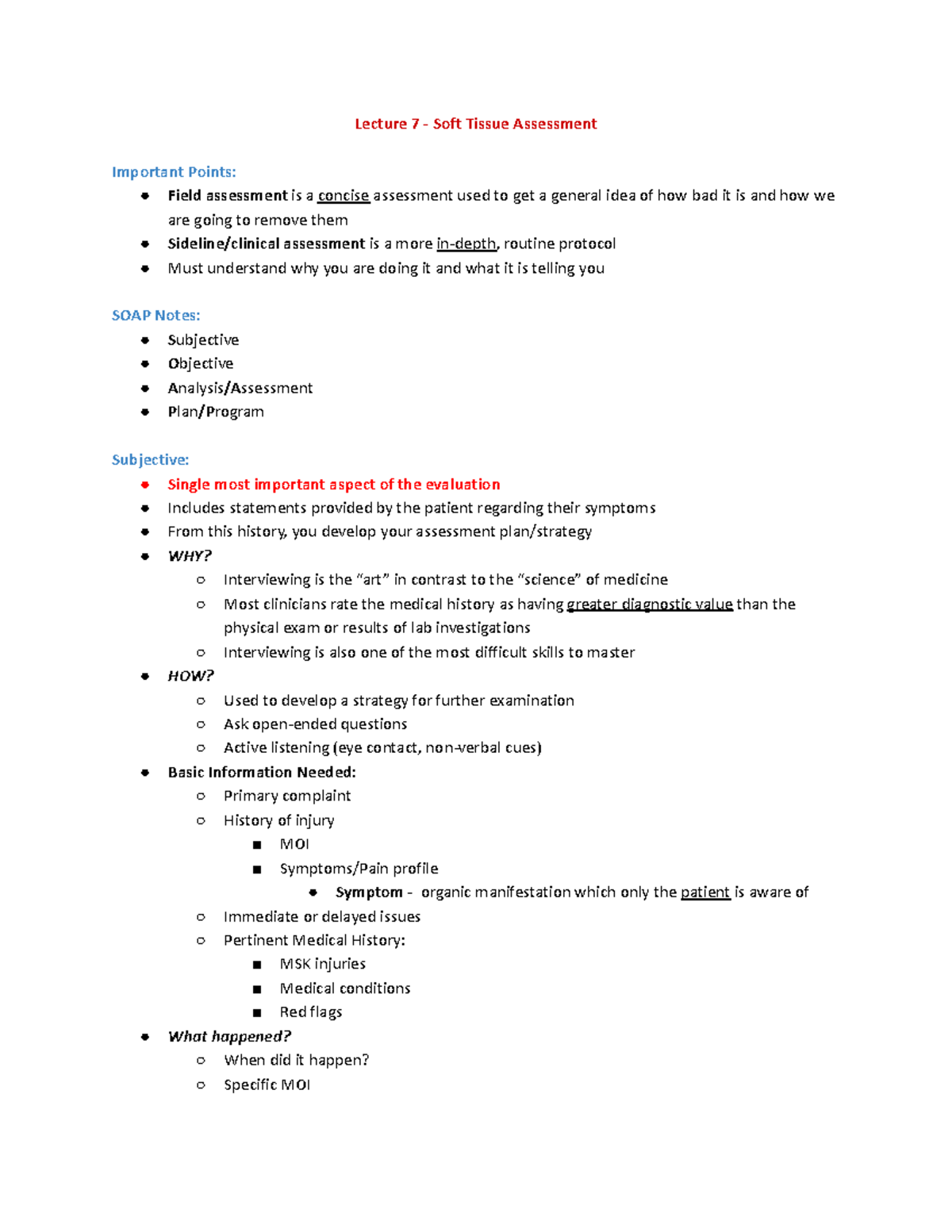 Lecture 7 - Soft Tissue Assessment - Lecture 7 - Soft Tissue Assessment ...